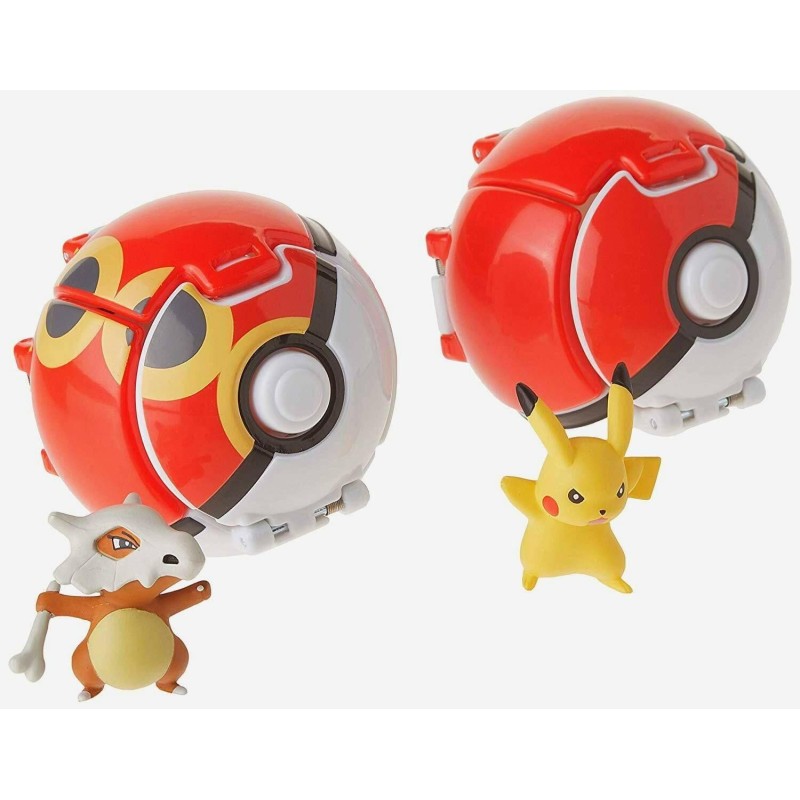 Tomy Pokemon Throw 'N' Pop Duel Pikachu Pokeball & Cubone Repeat Ball ...