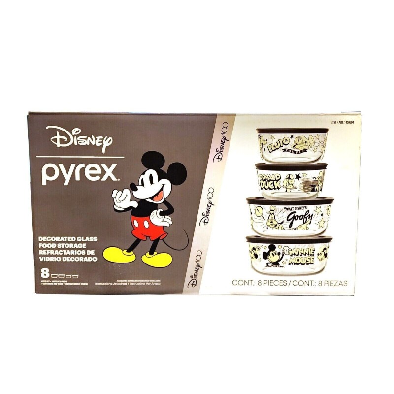 Pyrex Disney 100th Anniversary Glass Food Storage Snack Container Bowls ...