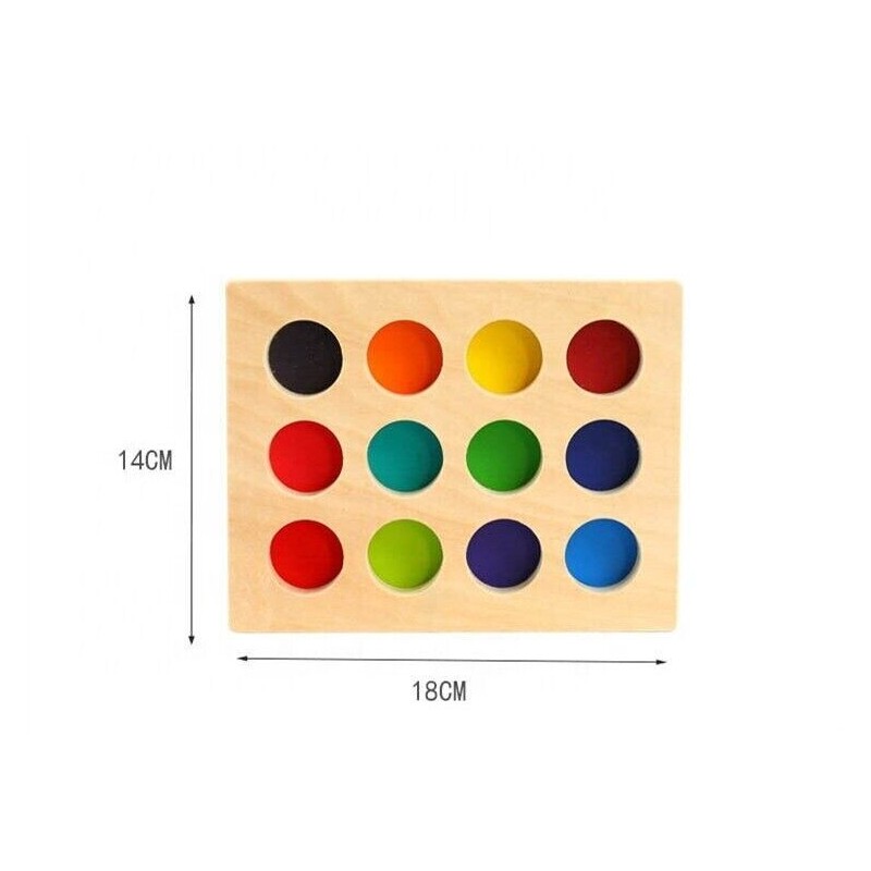 Wooden Colour Sorting Board with 12 Rainbow Balls Montessori Waldorf 3 ...